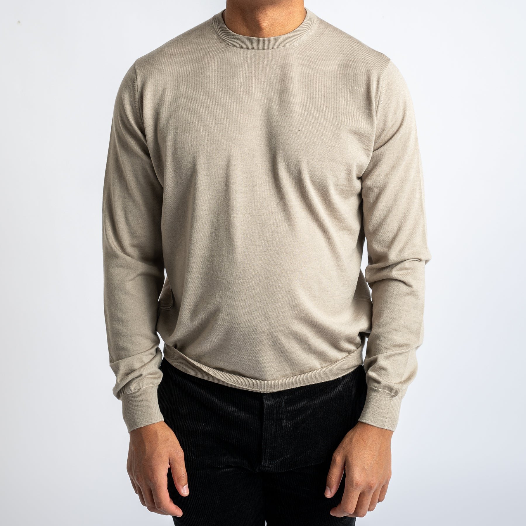 ROYAL 120'S MERINO CREWNECK GREIGE – Jupiter